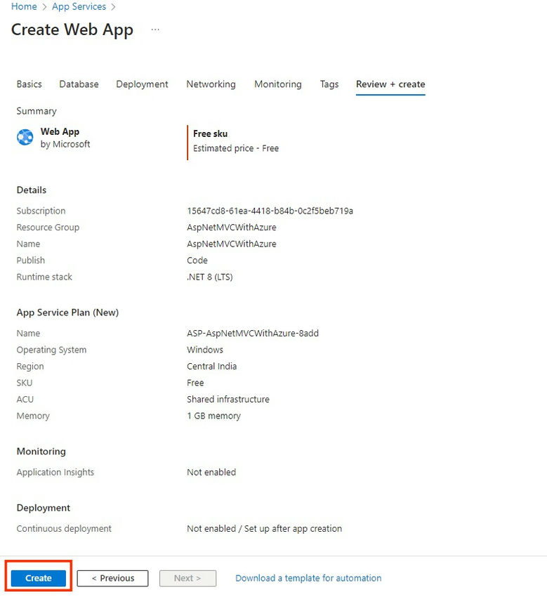 Deploying a .NET MVC App on Azure App Services